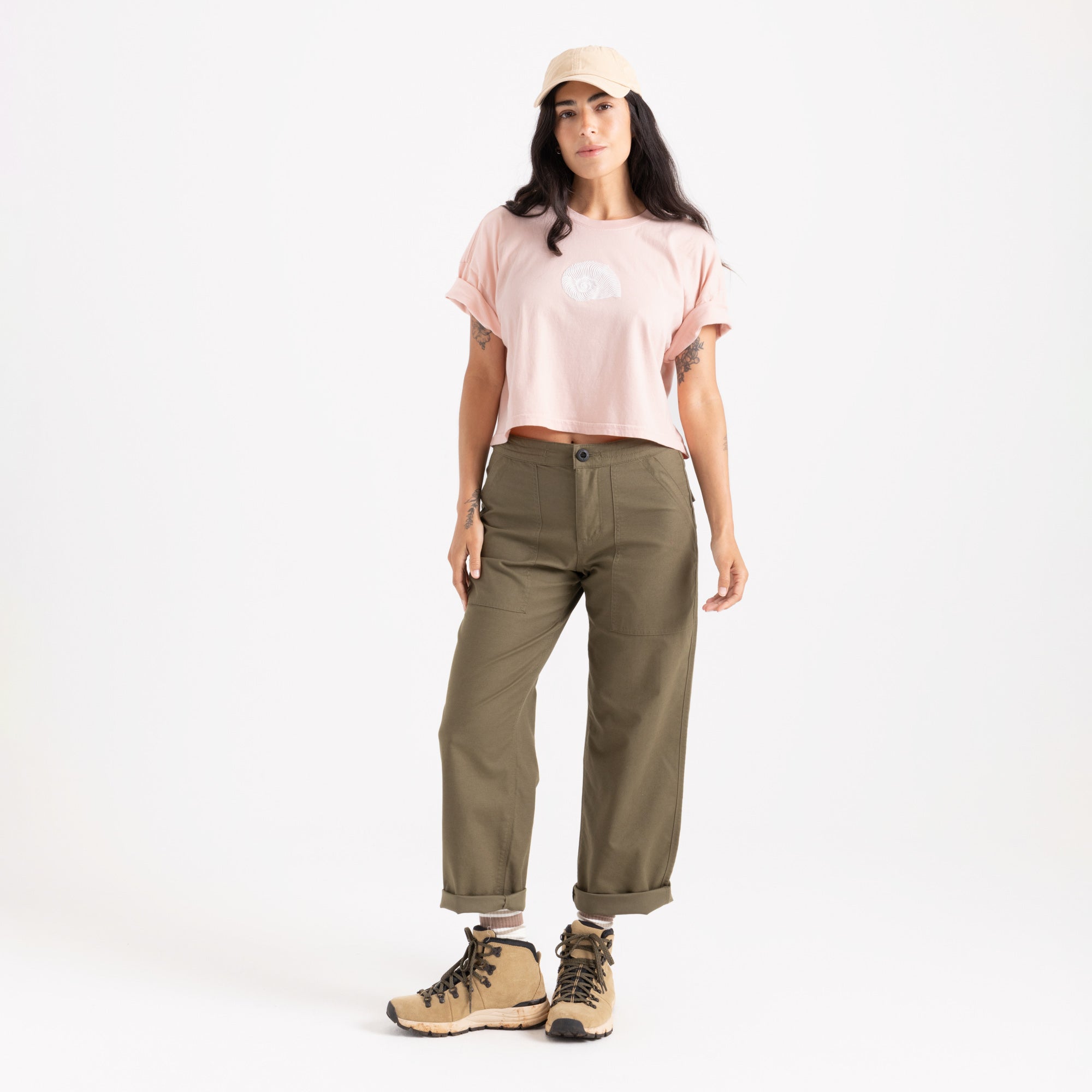 Striped Shell Cropped Boxy Premium Tee in Dusty Apricot – Roark